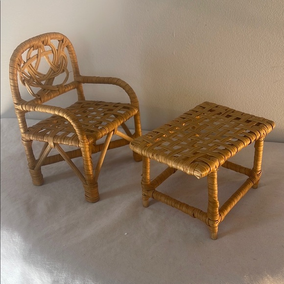 Toys | Barbie Doll Mini Natural Woven Rattan Wicker Chair Table Set ...